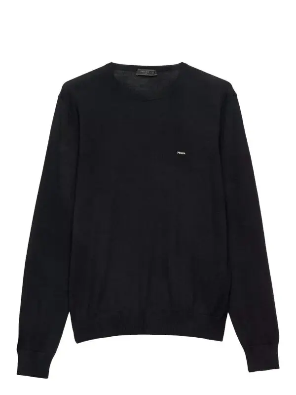 Prada Superfine Wool Crew-neck Sweater With Embroidered Logo - Blue