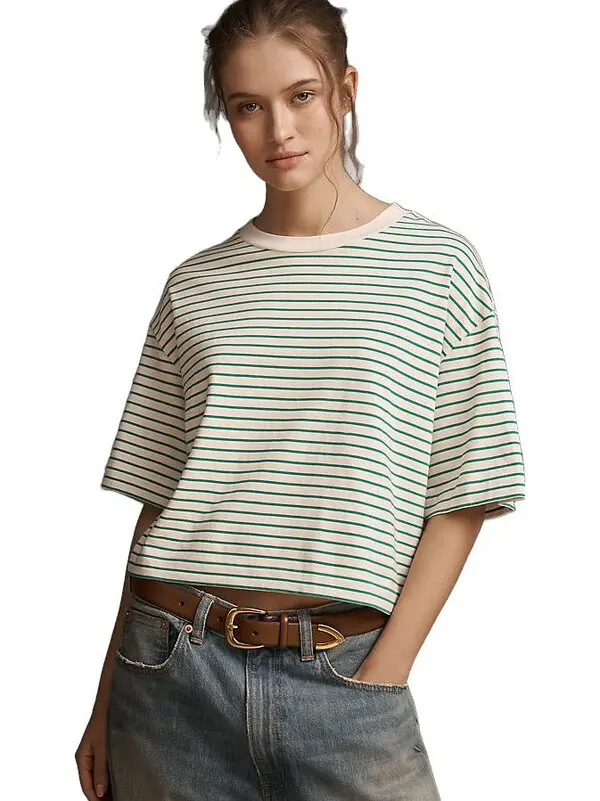 PISTOLA Mae Cropped T-shirt Top - Green Stripe