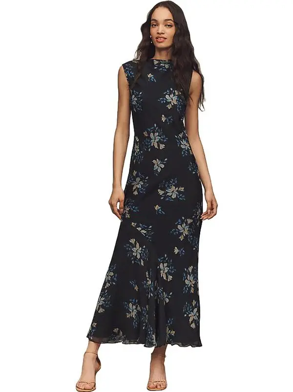 Bhldn Chiffon Maxi Dress - Black Pattern