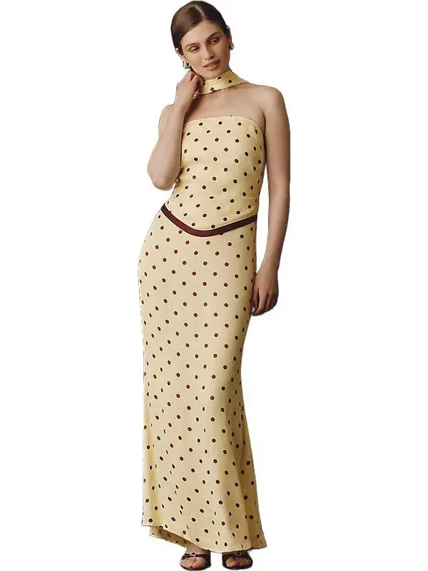Bhldn Strapless Maxi Dress - Yellow Dot