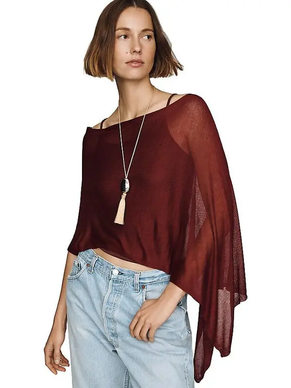 Anthropologie Sheer Knit Poncho - Wine