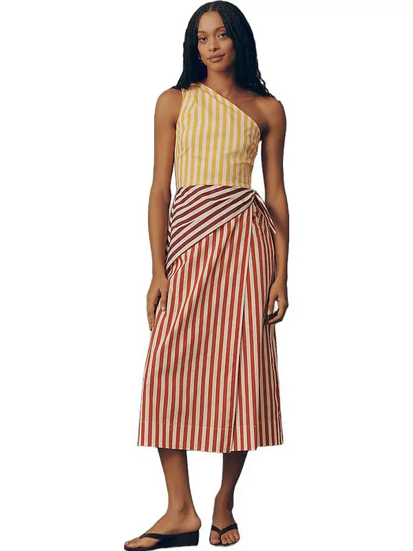 SIMONMILLER Belem Poplin Midi Dress - Red Stripe