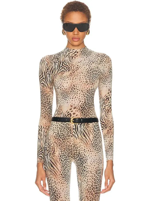 SKIMS Milky Sheer Long Sleeve Bodysuit - Sand Multi Animal