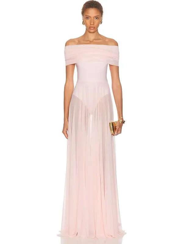 Norma Kamali Sleeveless Cowl Neck Combo Flared Gown - Ballet Pink