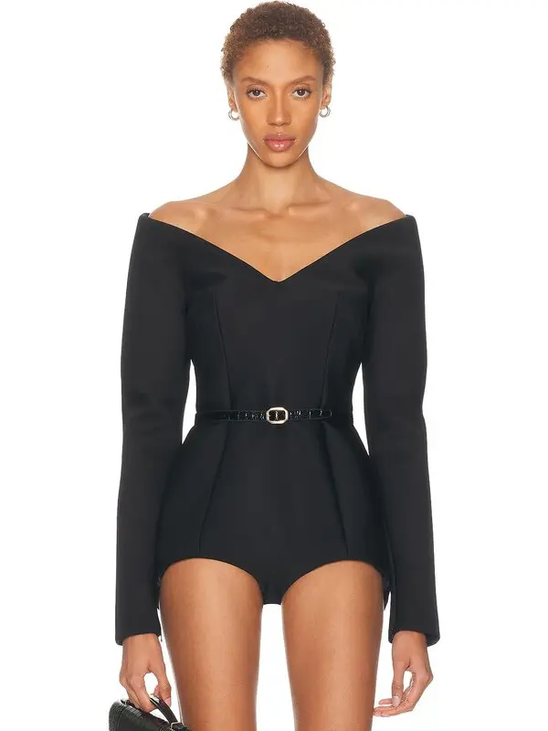 MUGLER Long Sleeve Bodysuit - Black