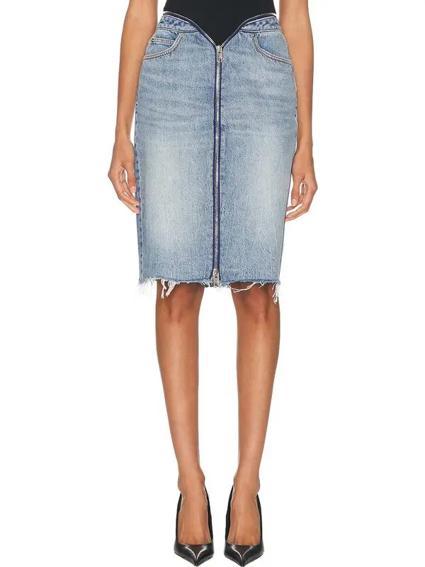 Alexander Wang Dipped V Zip Waistband Denim Skirt - Authentic Light Indigo