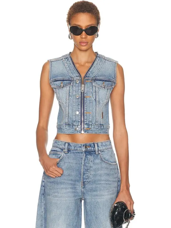 Alexander Wang Dipped V Neck Trucker Vest - Authentic Light Indigo