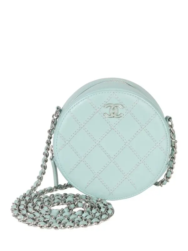 Chanel Lambskin Round Clutch On Chain - Green