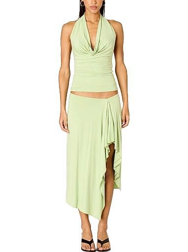 Victoria's Secret Nia Draped Cowl Neck Halter Top With Side Ruching - Green