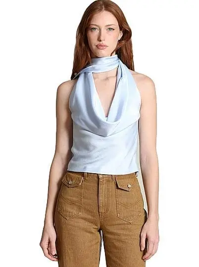 Victoria's Secret Satin Scarf Tie Halter Top - Blue
