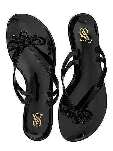 Victoria's Secret Shine Bow Jelly Sandals - Black