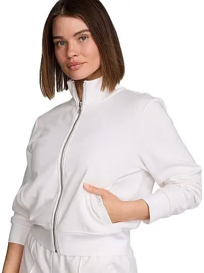Victoria's Secret Angel Essentials Bridal Pique Knit Track Jacket - White,ivory