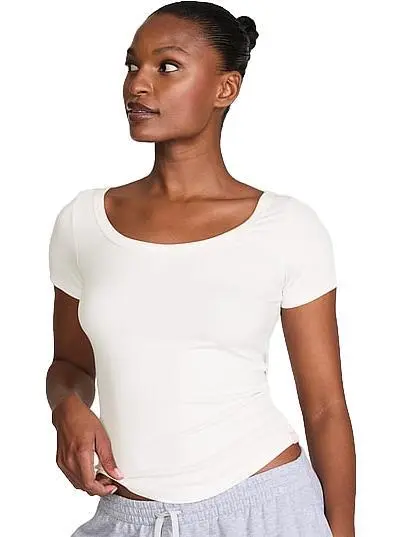 Victoria's Secret Vs Iconic Rib Scoop Tee - White,ivory