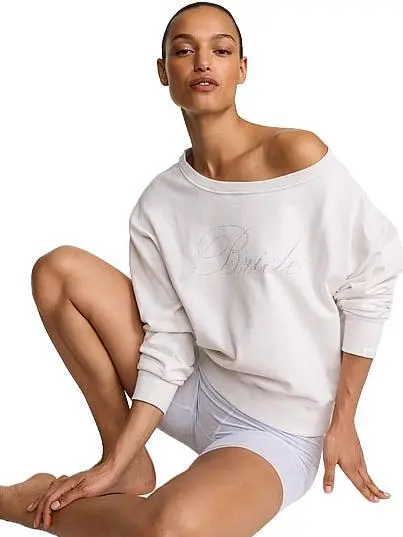 Victoria's Secret Angel Essentials Terry Boatneck Sweatshirt - White,ivory