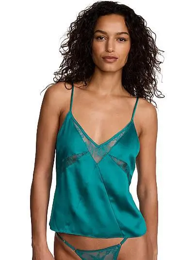 Victoria's Secret Satin And Rose Lace Cami Top - Blue