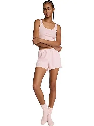 Victoria's Secret Cotton Shadow Stripe Cropped Tank & Shorts Set - Pink