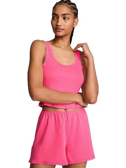 Victoria's Secret Cotton Shadow Stripe Cropped Tank & Shorts Set - Pink