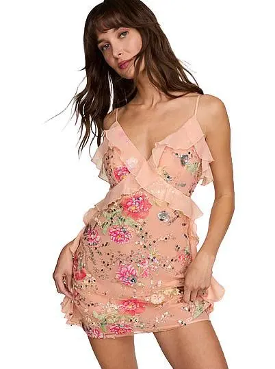 Victoria's Secret Dream Angels Sweet Melody Embellished Mini Slip Dress - Print