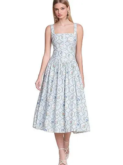 Victoria's Secret Avec Les Filles Lattice Linen Blend Midi Dress - Floral