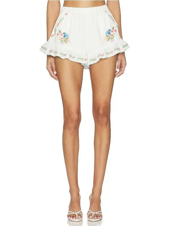 Show Me Your Mumu Embroidered Linen Blend Shorts - Ivory