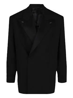 Givenchy Oversized Wool Satin Lapels Blazer Jacket - Black