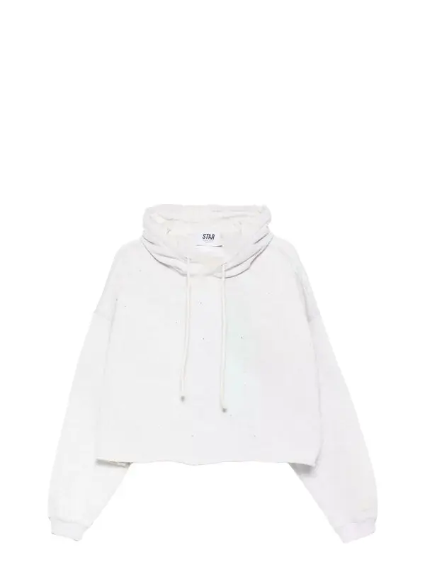 GOLDEN GOOSE Embellished Distressed Cropped Hoodie - Grey