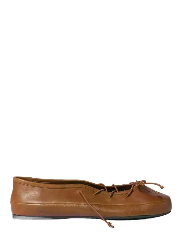 Miu Miu Nappa Leather Ballerinas With Tonal Embroidery And Elasticised Laces - Brown