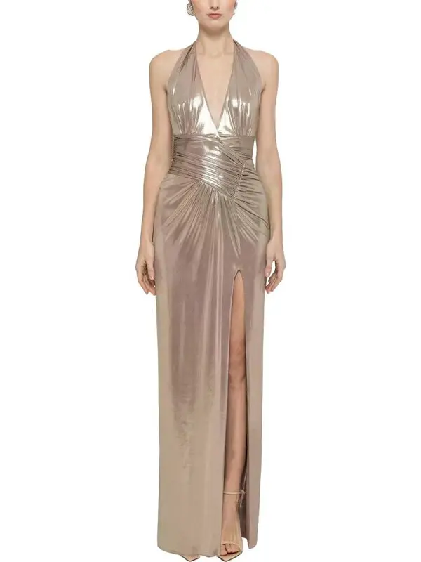 NISSA Gold-tone Twisted Detail Backless Maxi Dress - Neutrals