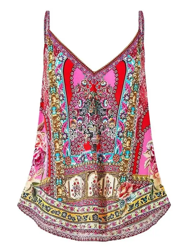 Camilla Heirloom Empire V-neck Blouse - Red