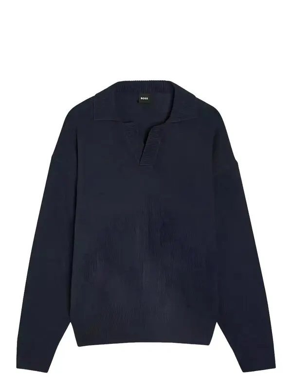 BOSS V-neck Ribbed Knit Sweater - Blue
