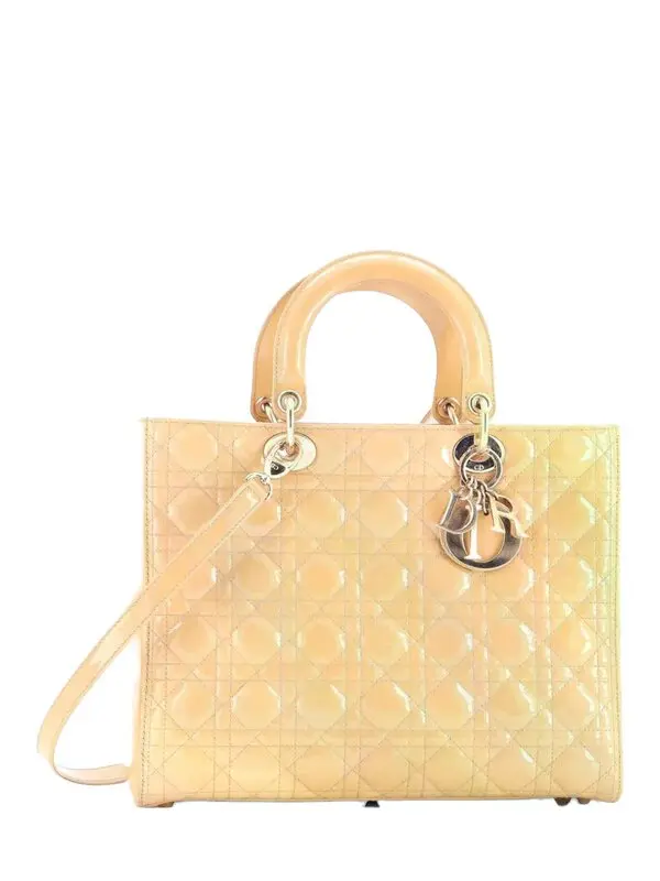 Dior Lady Large Cannage Quilt Satchel - Neutrals