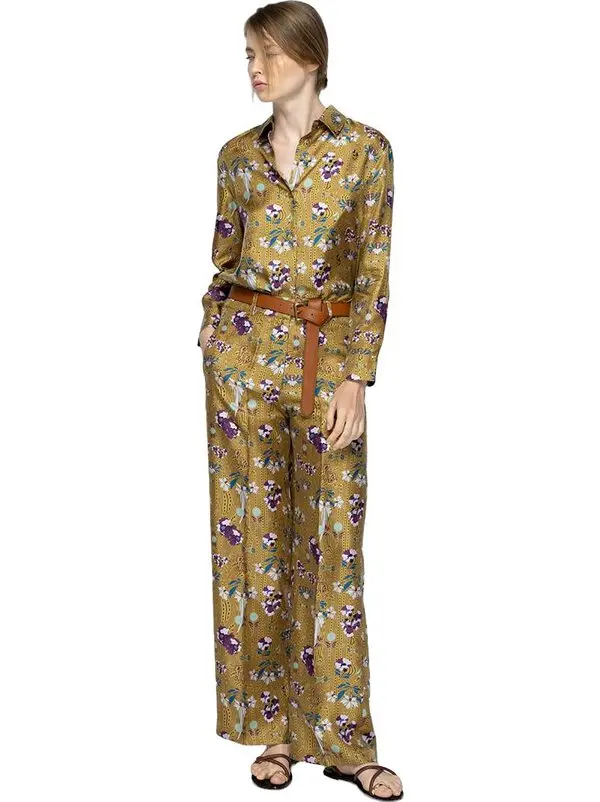PAULA Floral Printed Silk Twill Shirt - Yellow