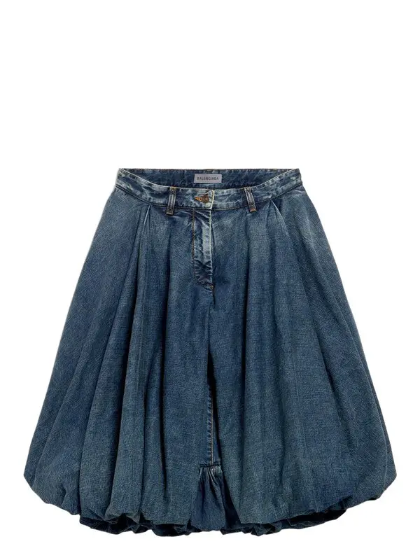 Balenciaga Cotton Denim Balloon Shorts - Blue