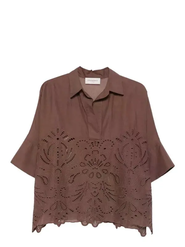 ERMANNO FIRENZE Broderie-anglaise Top - Brown