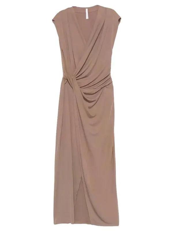 Imperial Knot V-neck Midi Dress - Neutrals