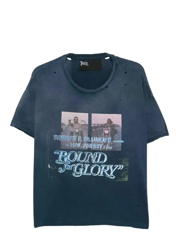 PALY HOLLYWOOD Distressed Graphic Print T-shirt - Blue