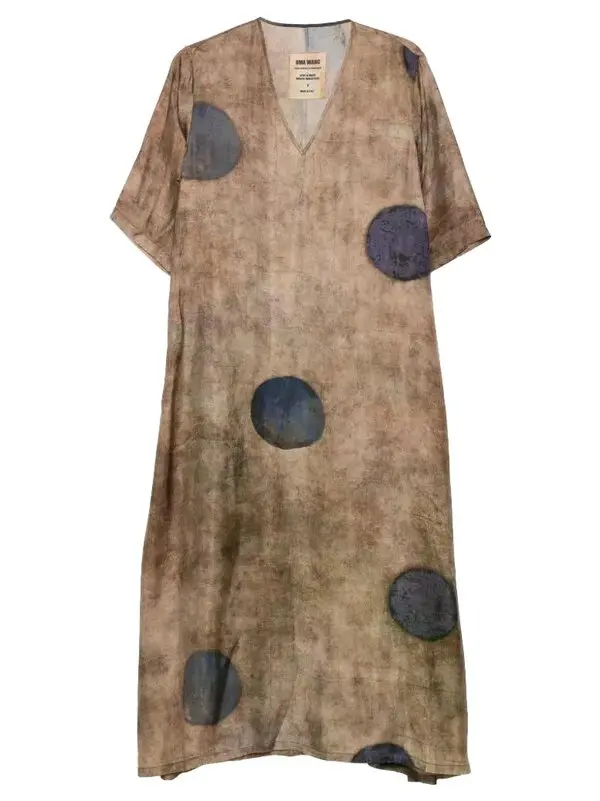 UMA WANG Apostle Spot V-neck Dress - Brown