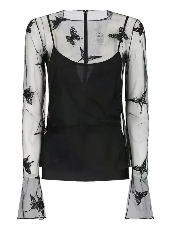Blumarine Butterfly Net Blouse - Black