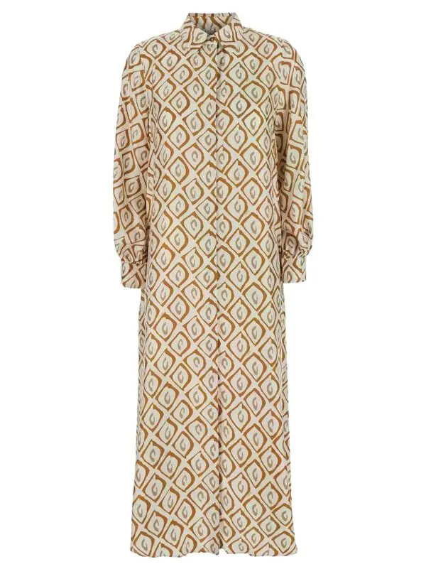 Max Mara Printed Silk Shirt Dress - Neutrals