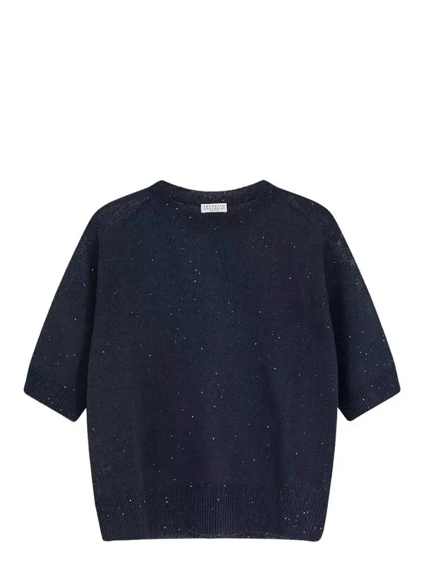 Brunello Cucinelli Knitted T-shirt With Sequins - Blue