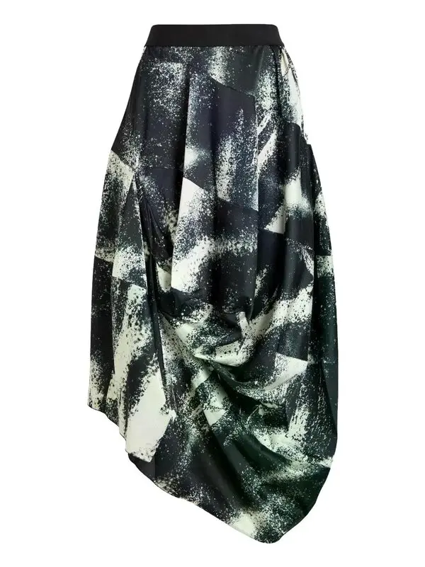 High Abstract-print Midi Skirt - Black