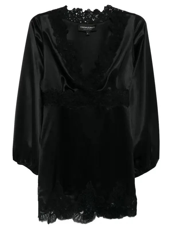Cynthia Rowley Satin Lace Mini Dress - Black
