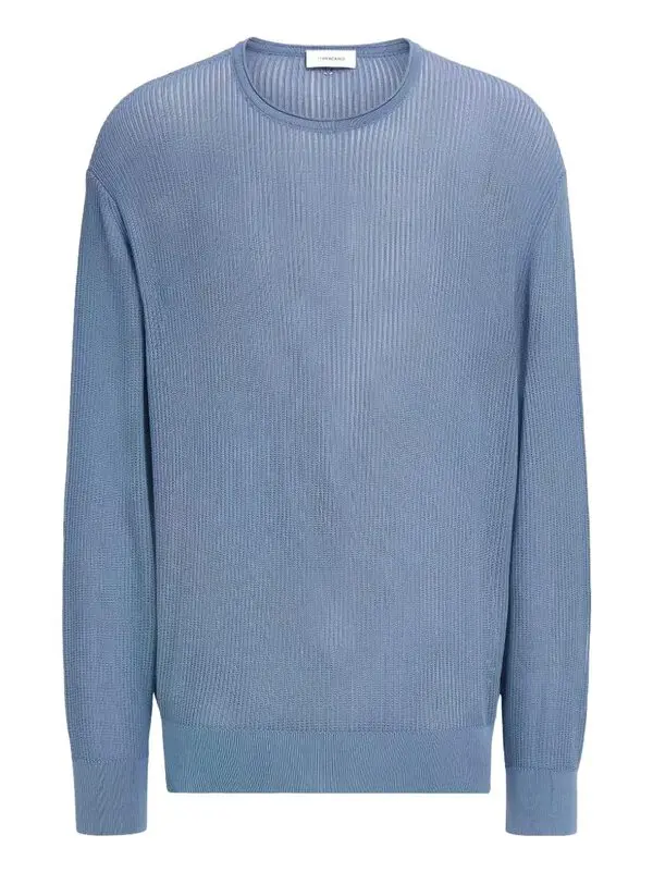 FERRAGAMO Crew Neck Semi-sheer Sweater - Blue