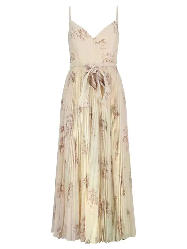 Zimmermann Sunray Pleated Floral Midi Dress - Neutrals