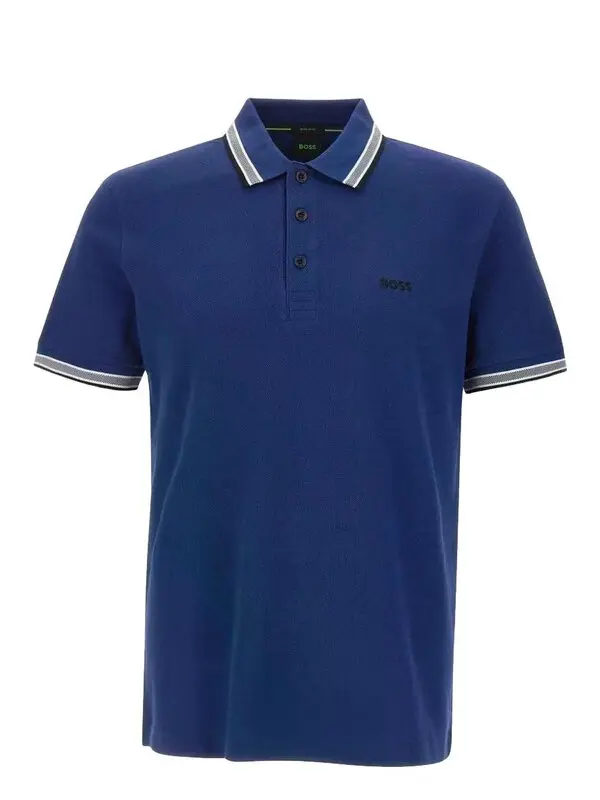 BOSS Paddy Striped Trim Polo Shirt - Blue