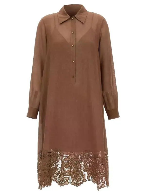 Max Mara Sangallo Lace Ramie Dress - Brown