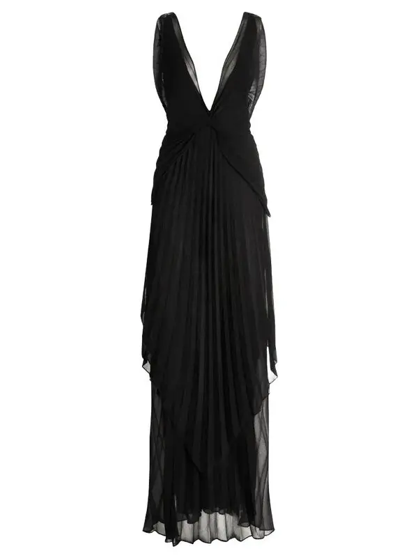 GENNY V-neck Pleated Dress - Black