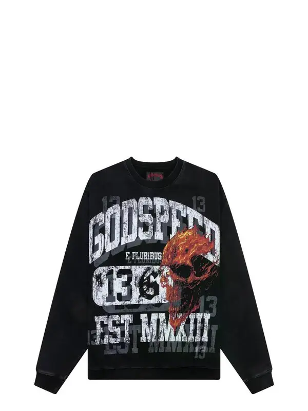 GODSPEED Graphic Print Crewneck Sweatshirt - Black