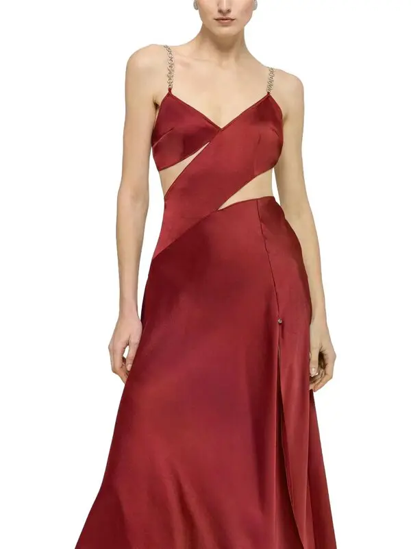 NISSA Crystal-strap Midi Dress - Red