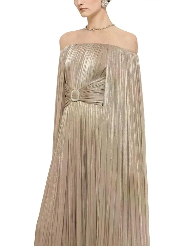 NISSA Embellished Cape Maxi Dress - Neutrals